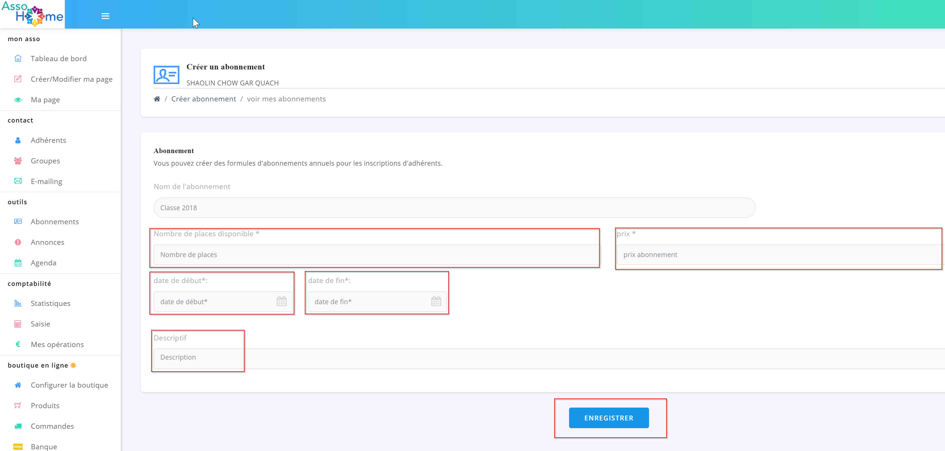 Gestion des abonnements pour associations - ASSOCIATION